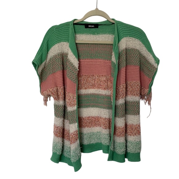 Diesel | Sweaters | Diesel Pink Green Striped Fringe Short Sleeve ...
